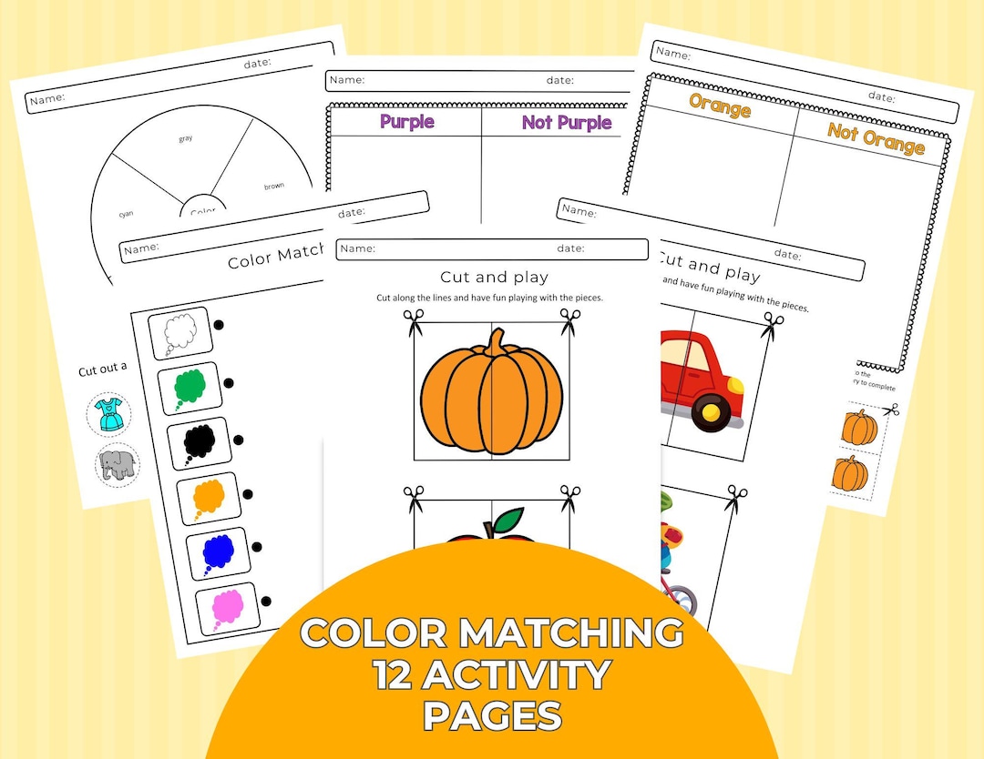 Color Matching Printable Worksheets, Cut and Paste DIY Activity Book ...