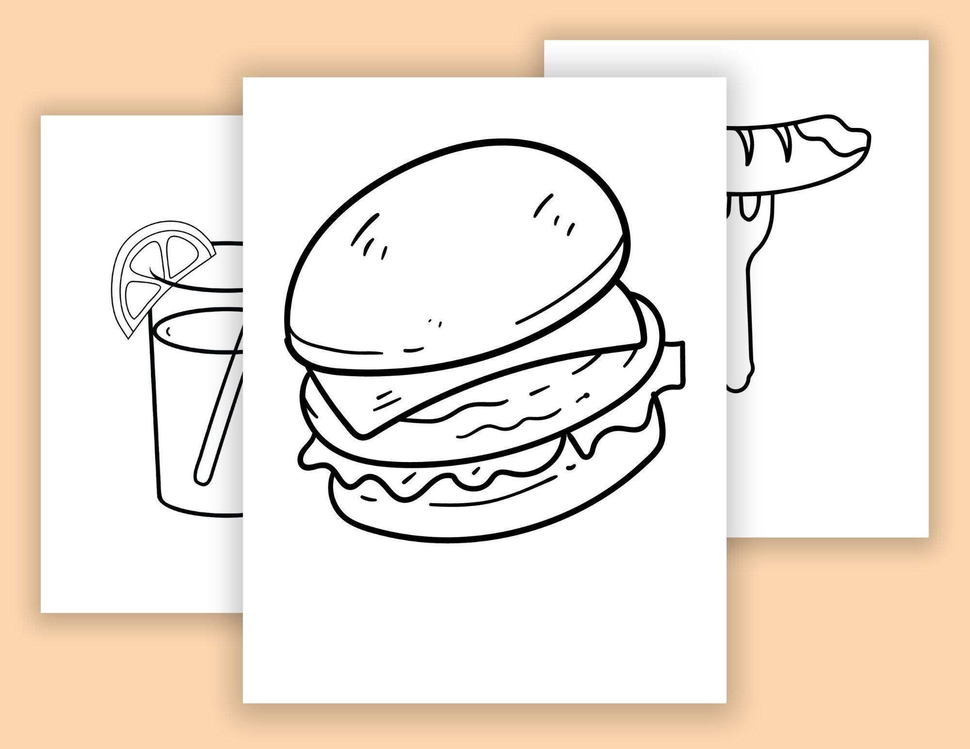 Food & Snacks Coloring Book, Bold and Easy Designs, Food Coloring Pages ...