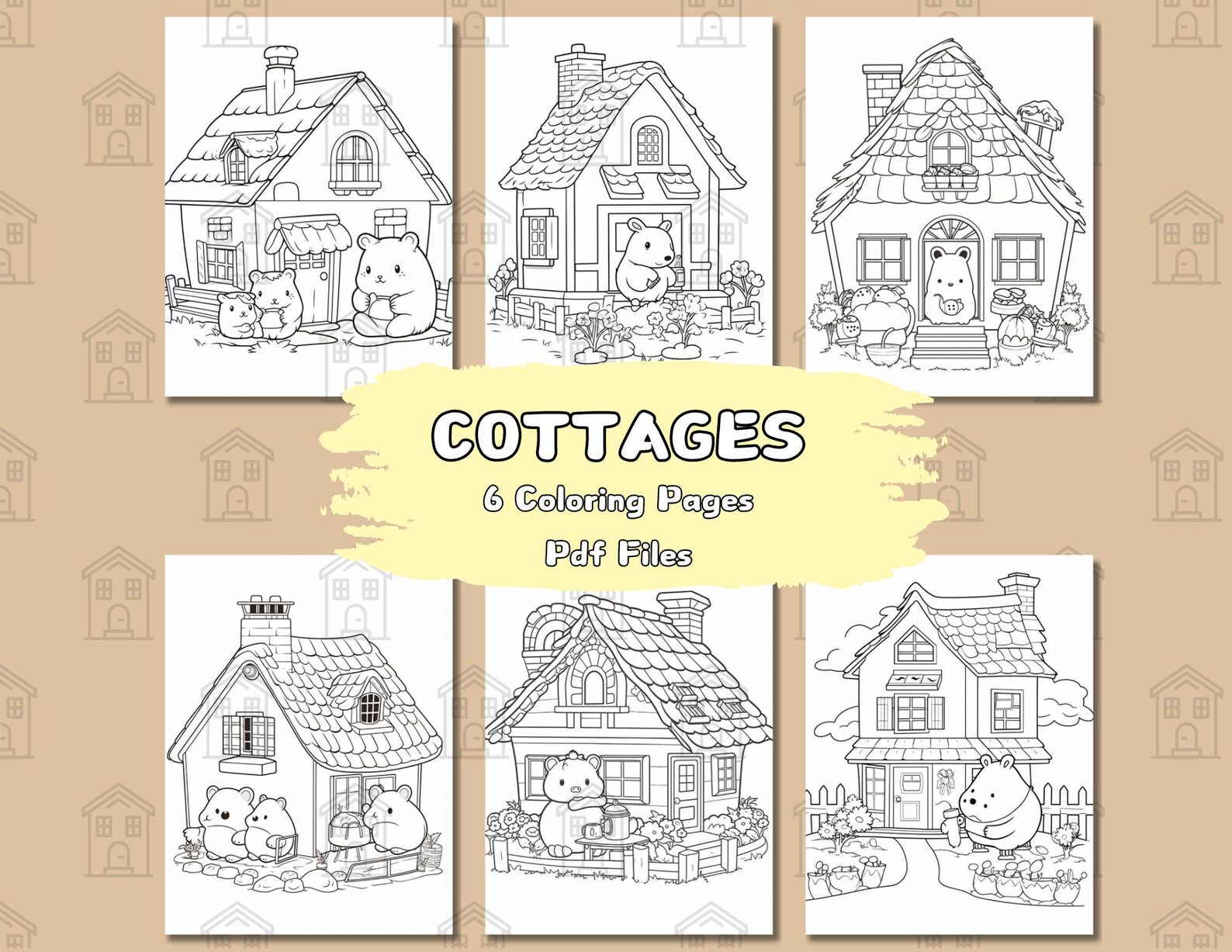 Cute Kawaii Tiny House Coloring Page, Coloring Pages for Kids, 6 Pages ...