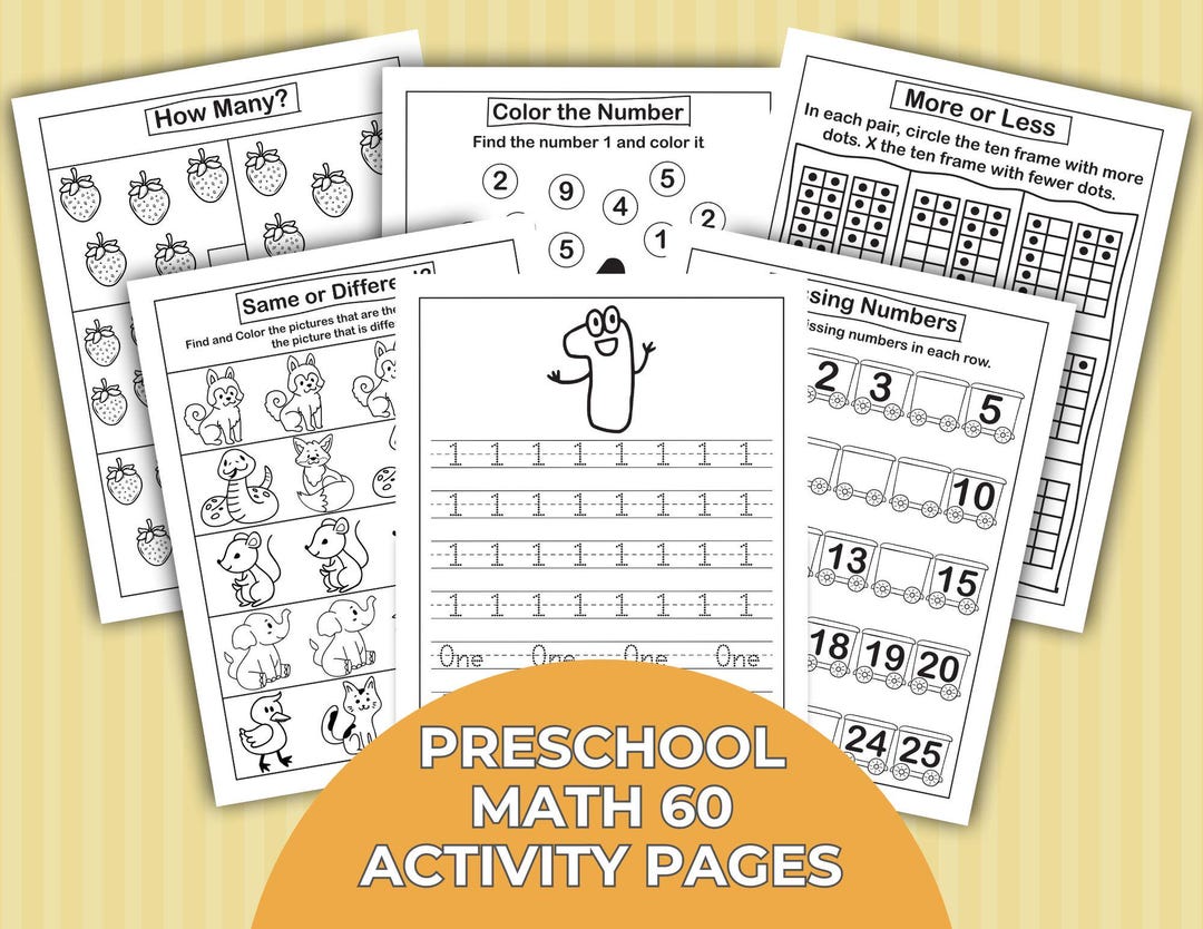 60 Preschool Math Worksheets, Number Tracing Worksheets, Preschool ...