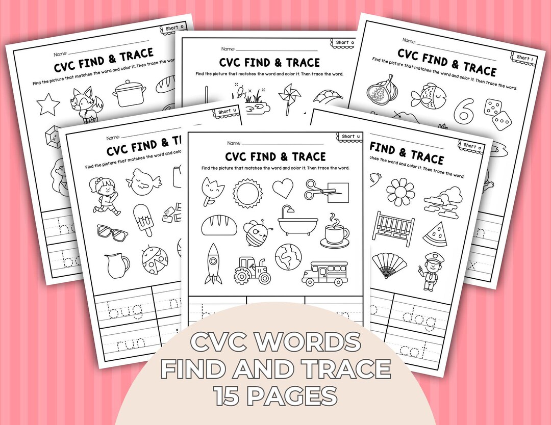 CVC Words Find and Trace Printable Worksheets, 1st Grade Coloring ...