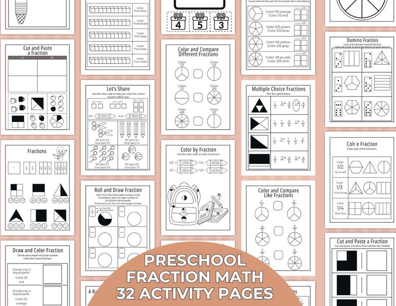 Preschool Fraction Math Activity Book, Homeschool Math Learning, Math ...