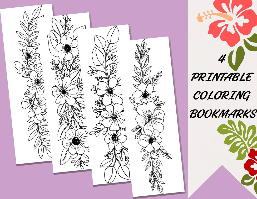 Flowers Coloring Bookmarks, Floral Coloring Bookmarks for Kids and ...