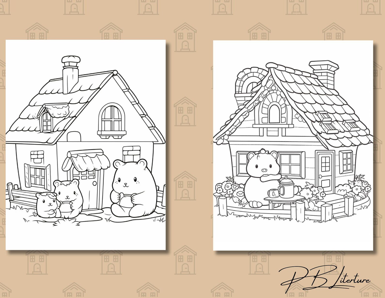 Cute Kawaii Tiny House Coloring Page, Coloring Pages for Kids, 6 Pages ...
