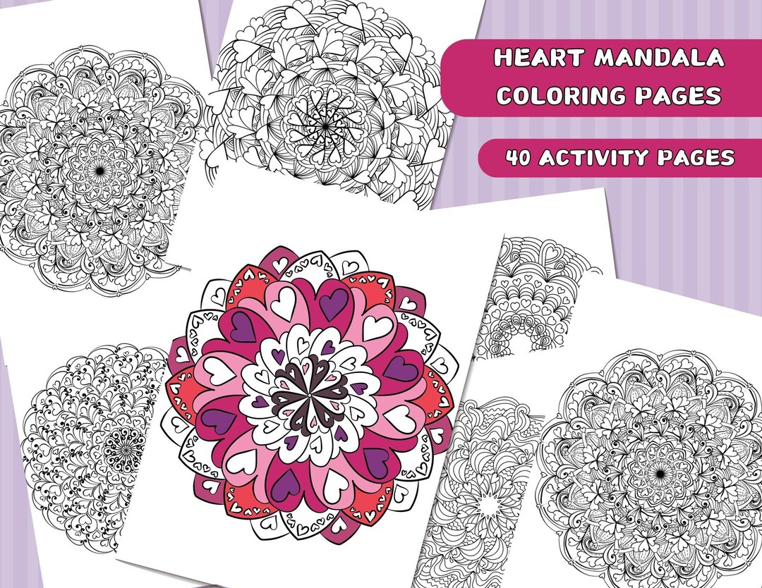 Heart Mandala Coloring Pages, Mandala Love Coloring Sheets, Printable ...