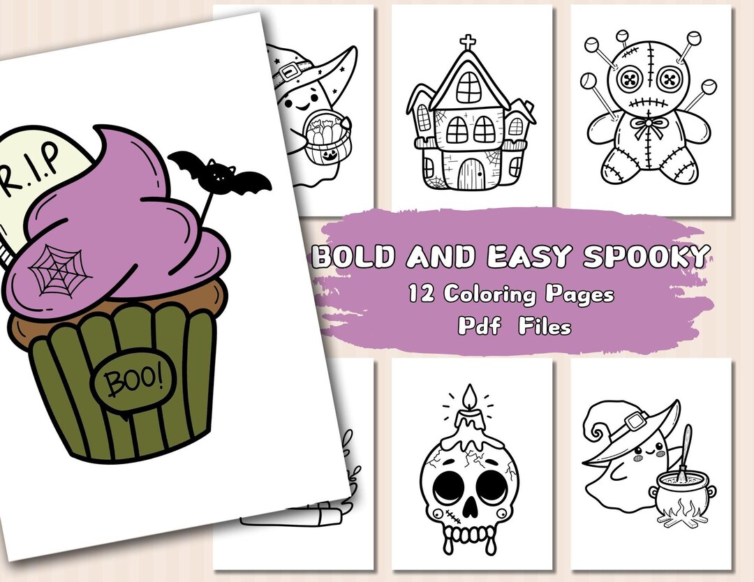 Bold and Easy Spooky Coloring Book, Cute Cozy Creepy Moments Coloring ...