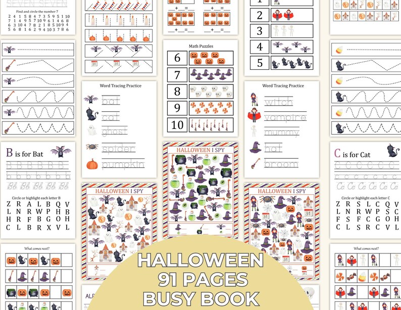 Halloween Printable Busy Book, Halloween Activity Worksheets ...