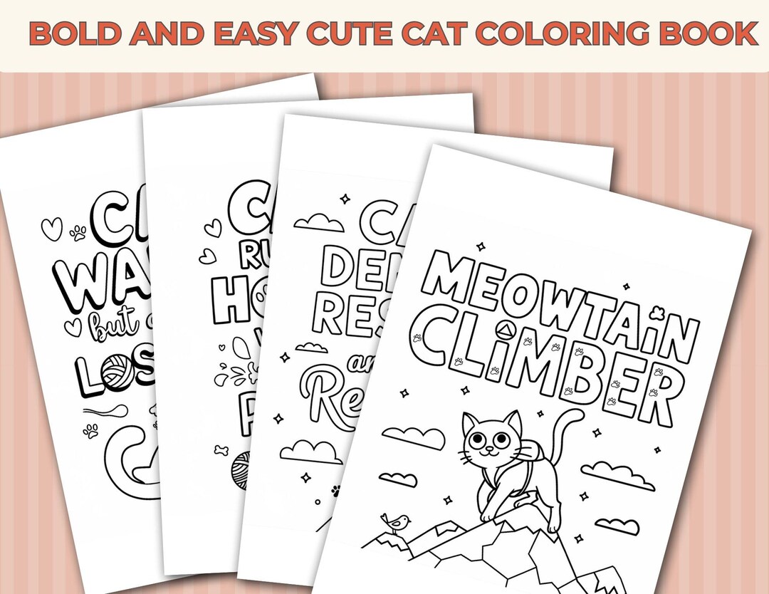 Bold and Easy Cute Cat Coloring Pages, Funny Cute Cat Coloring Book ...