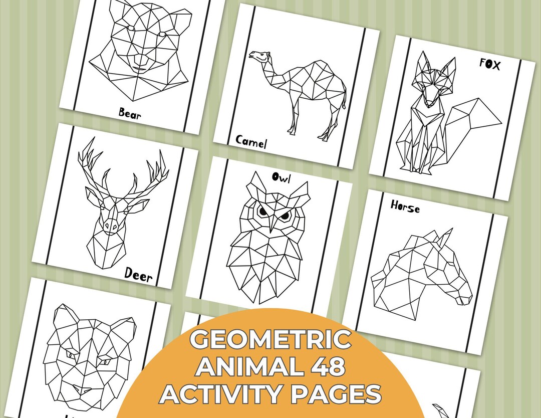 48 Geometric Animal Coloring Pages, Animals Coloring Book, Polygon ...
