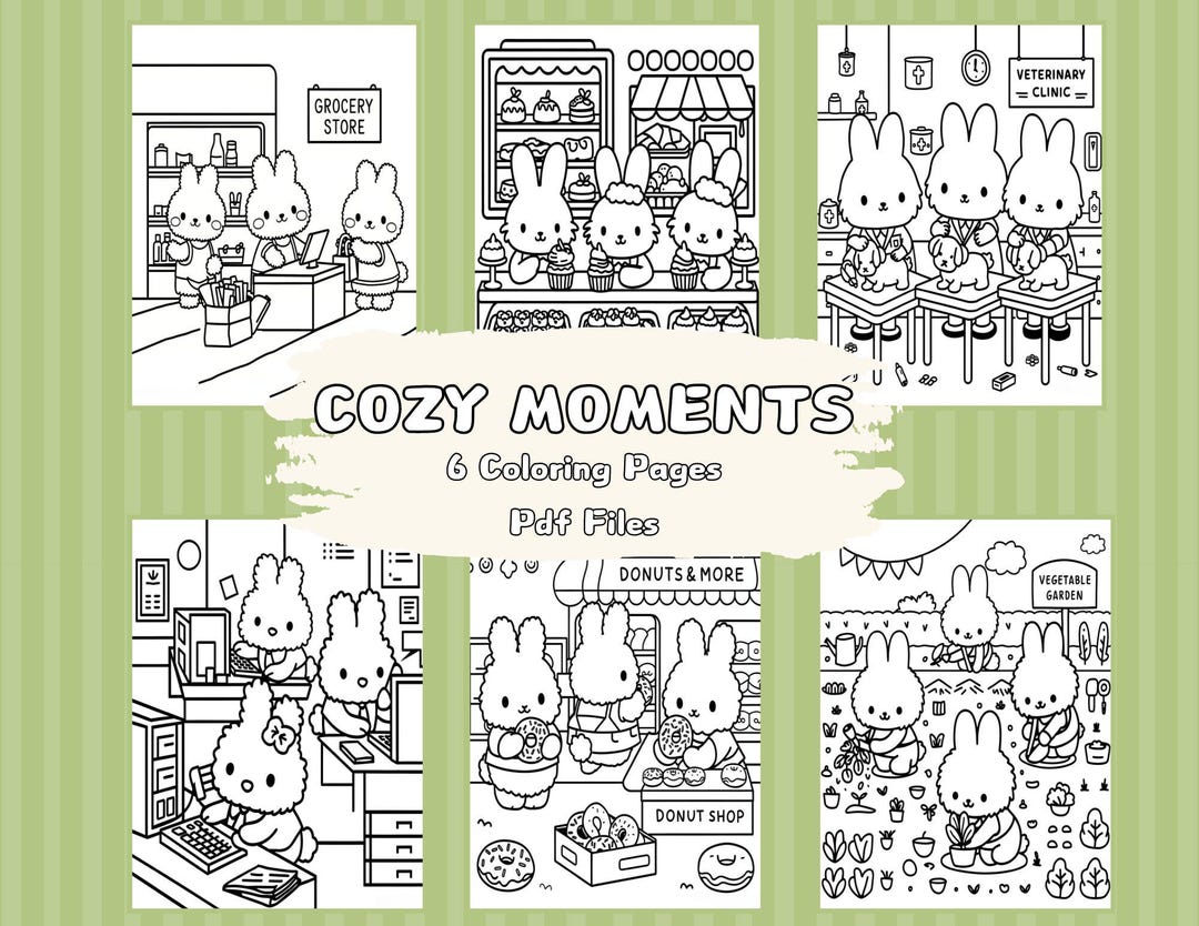 6 Kawaii Cozy Best Friends Coloring Pages for Kids, Cute Animal ...