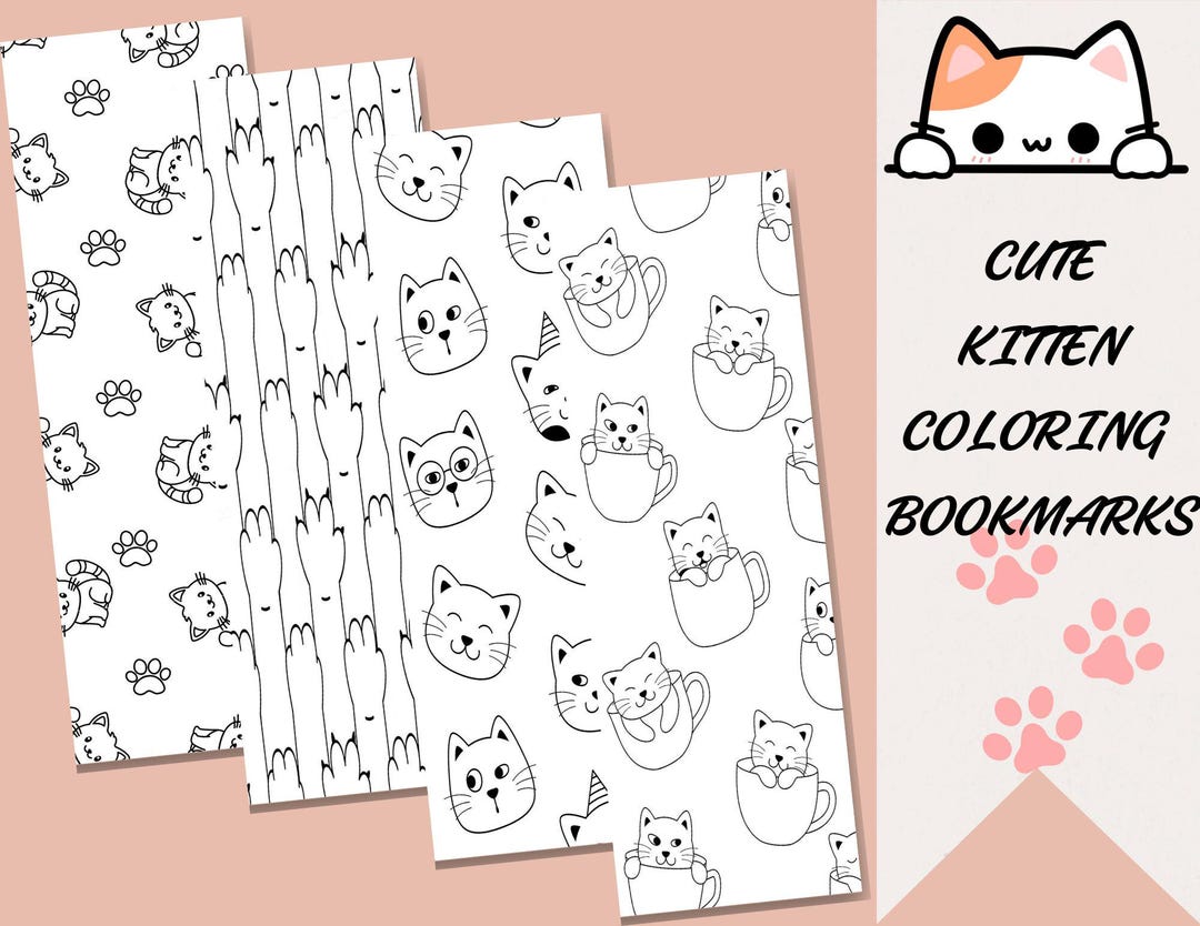 Cute Kitten Coloring Bookmarks, Cat Coloring Printable Activity, Cat ...