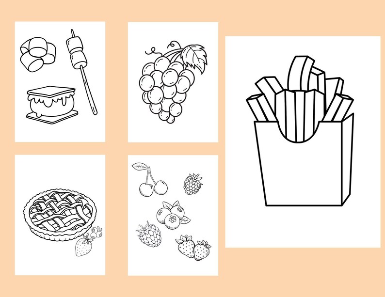 Food & Snacks Coloring Book, Bold and Easy Designs, Food Coloring Pages ...