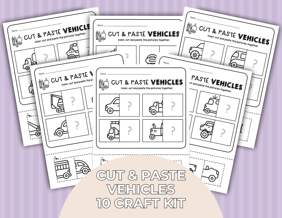 Cut and Paste Vehicles Craft Kit Printable, Scissor Skills Cutting ...