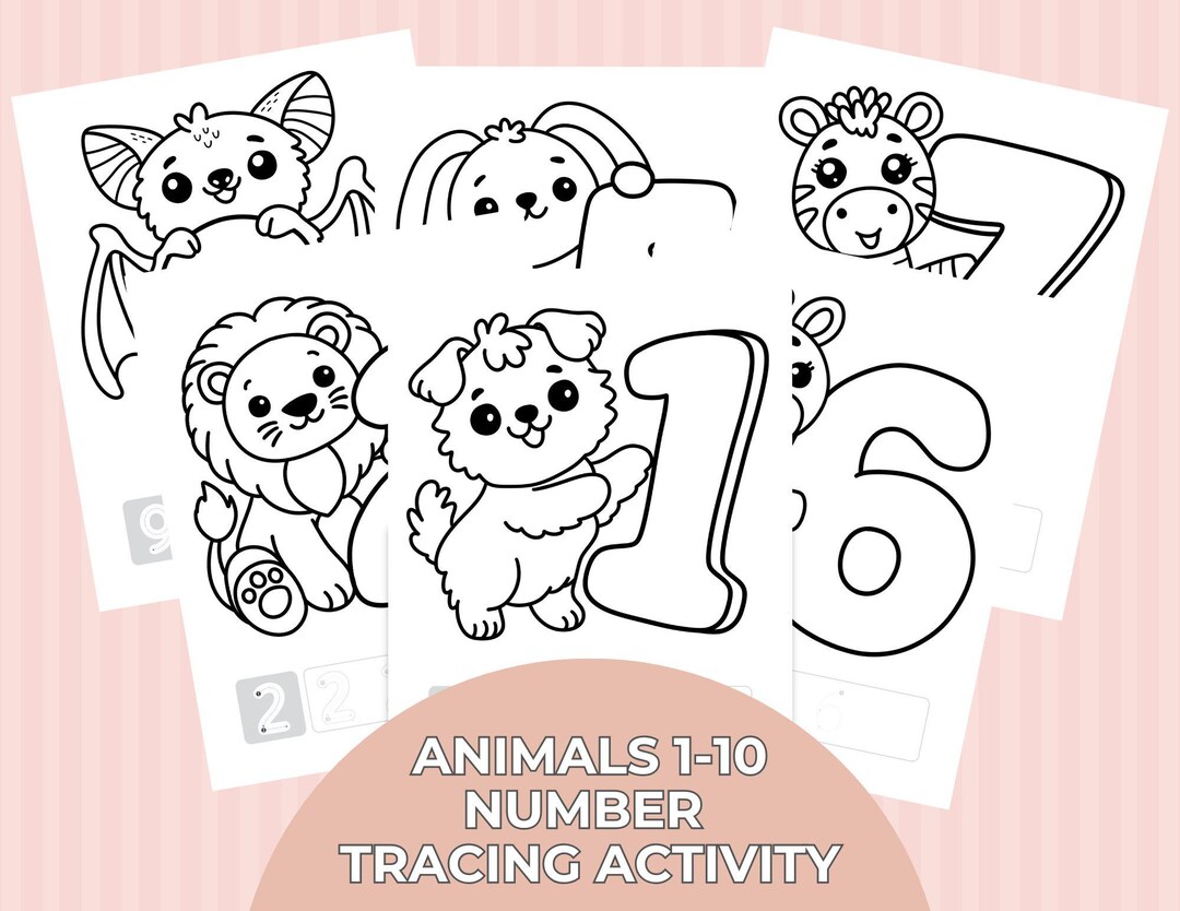 Animals 1-10 Number Tracing, Numbers Coloring Pages, Number Tracing ...