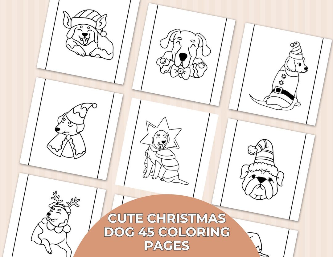 Cute Christmas Dog Coloring Pages, Puppy Dog Coloring Book, Printable ...
