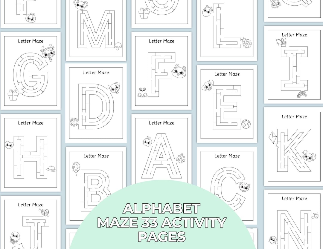 Printable Alphabet Maze Worksheets for Kids, Letter Maze Puzzle Game ...
