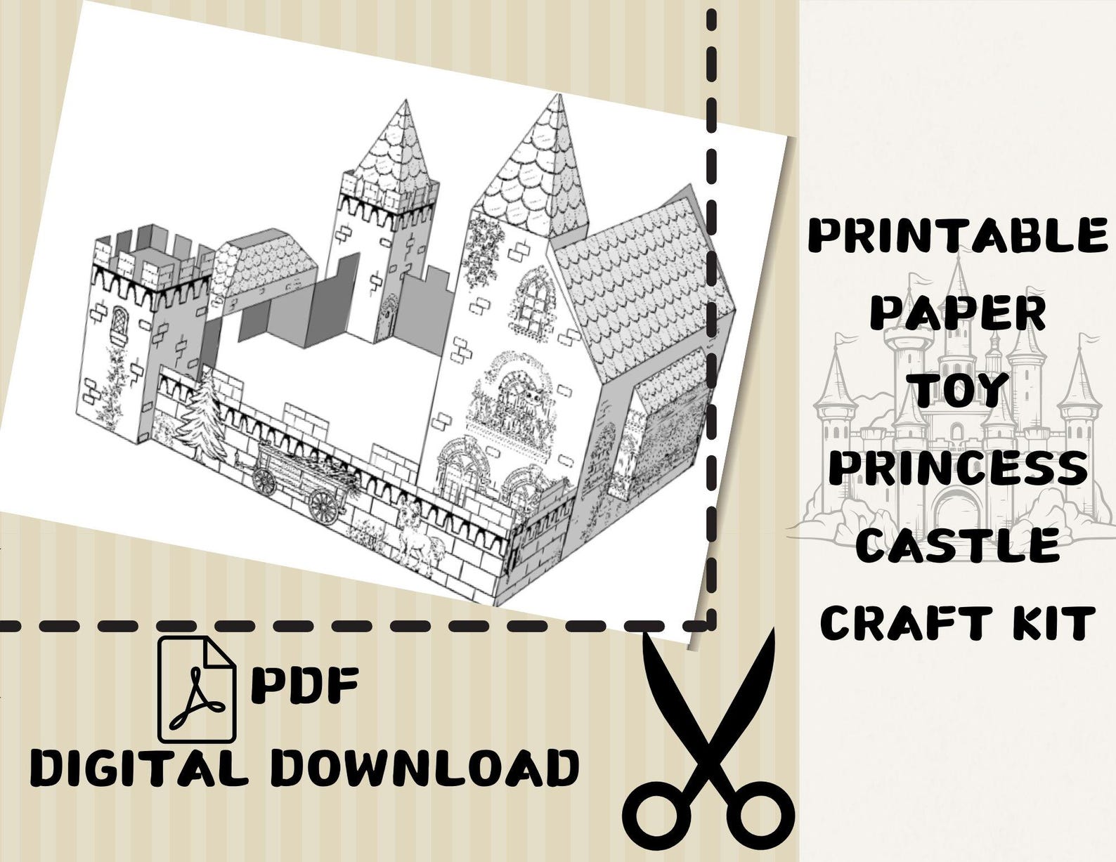 Printable Paper Toy Princess Castle Paper Craft Kit Coloring Pages for ...