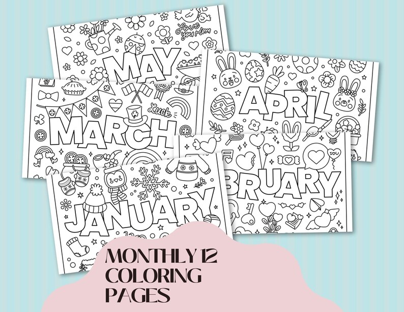 12 Monthly Printable Coloring Pages, Printable Coloring Pages ...