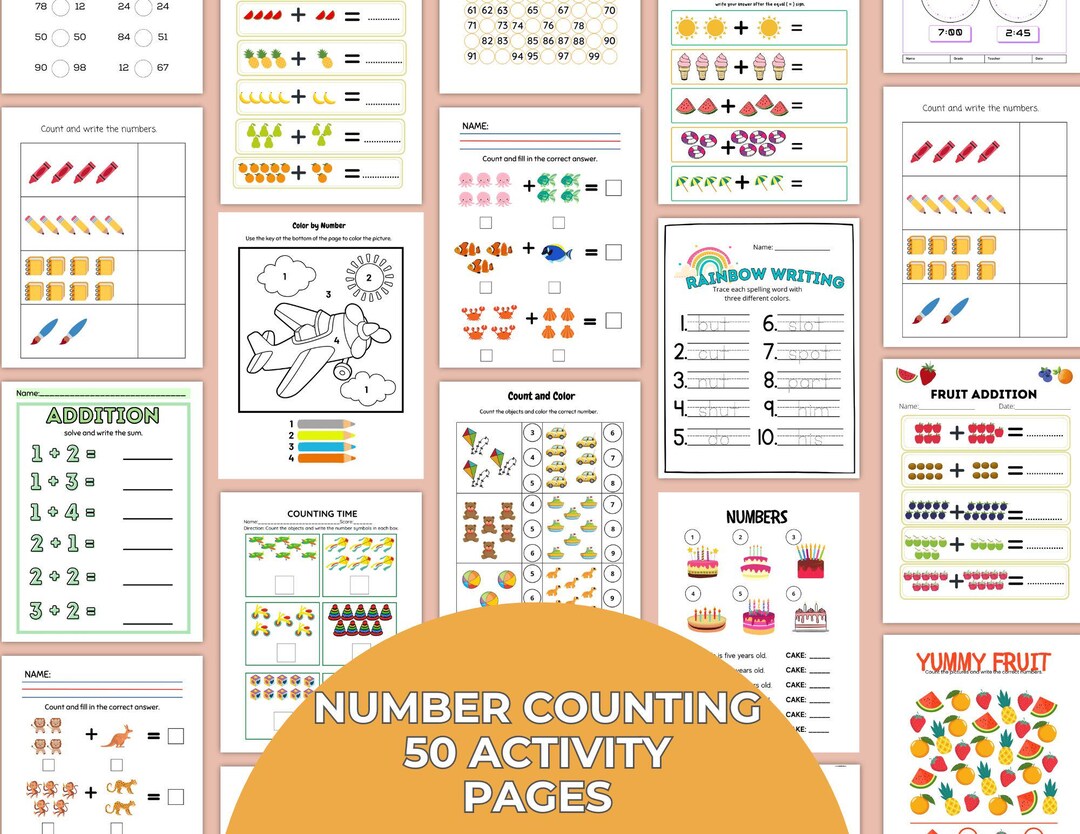 Number Counting Activity Worksheets for Toddlers, Number Match Practice ...
