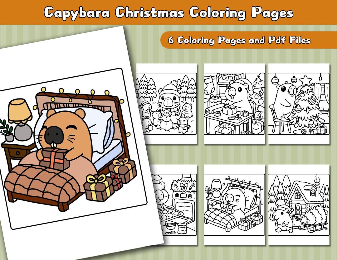 Capybara Christmas Coloring Sheets, Cozy Moments Coloring, Printable ...