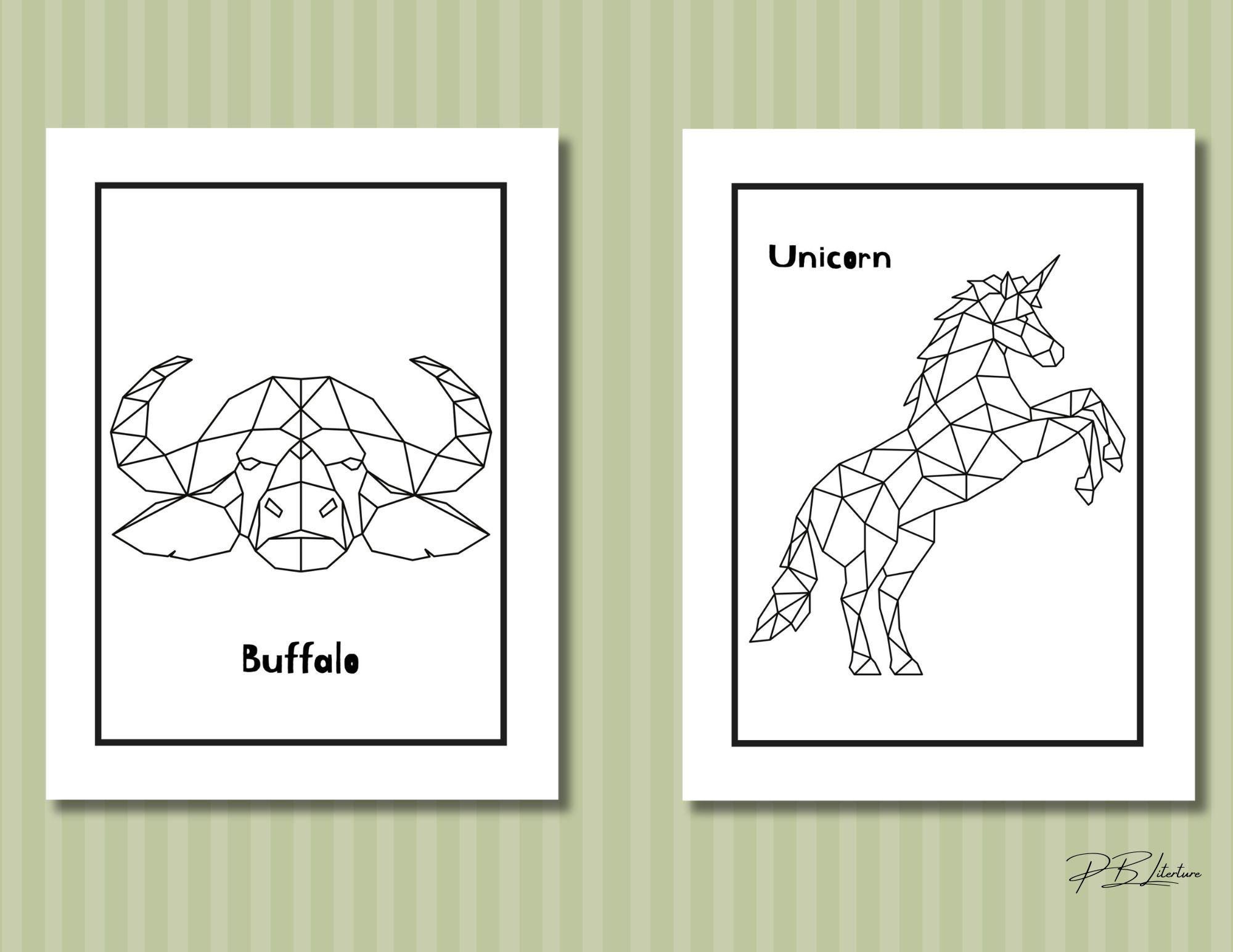 48 Geometric Animal Coloring Pages, Animals Coloring Book, Polygon ...