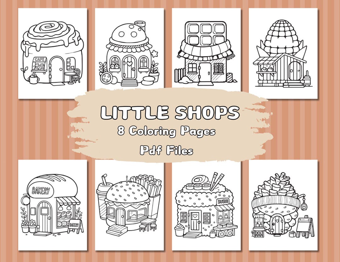 Little Shops Coloring Pages, Printable Cute Storefront Coloring Sheets ...