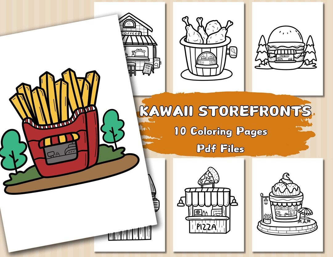 Kawaii Storefronts Coloring Pages, Cute Coloring Book for Kids, Urban ...