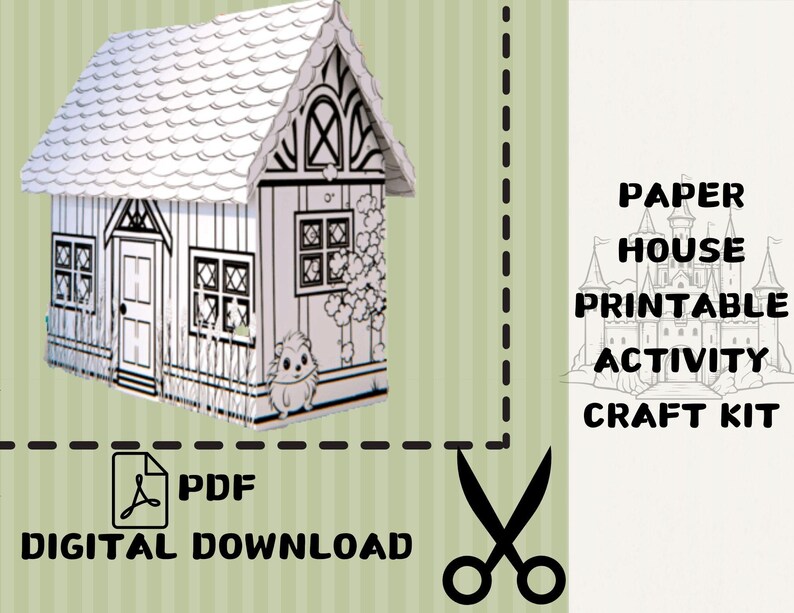 Paper House Printable Activity Sheet Kids, Paper Craft Kit, Cut and ...