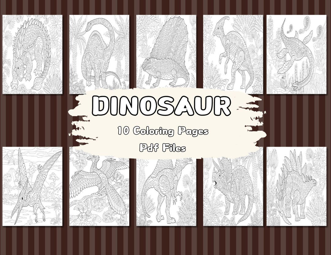 10 Dinosaur Coloring Pages, Dino Adventure Coloring Book, Printable ...
