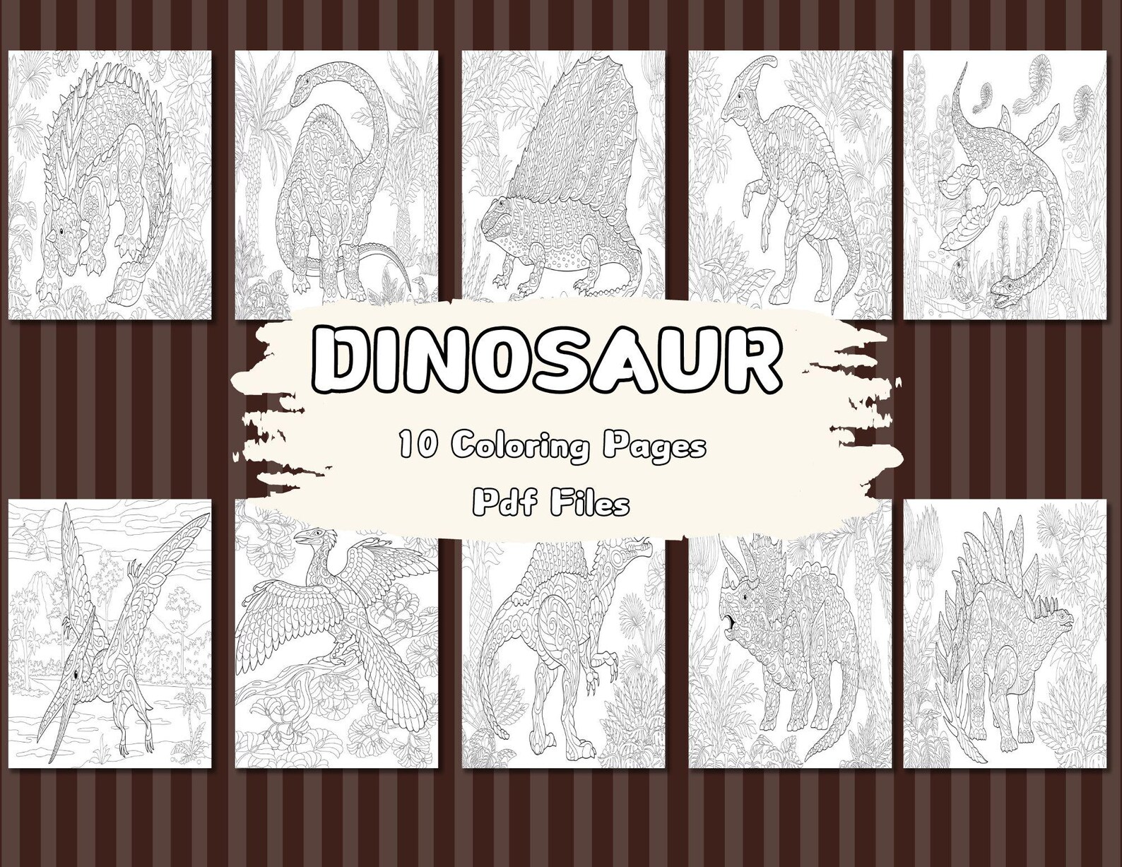 10 Dinosaur Coloring Pages, Dino Adventure Coloring Book, Printable ...