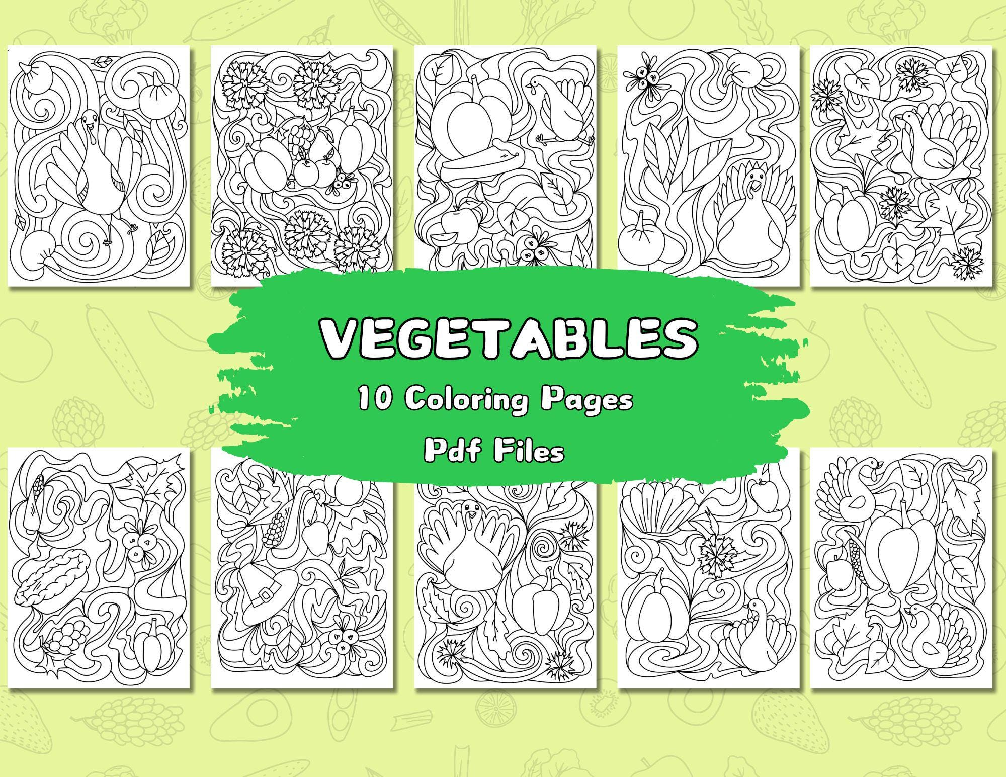 10 Vegetables Coloring Pages for Kids,toddlers Preschoolers ...