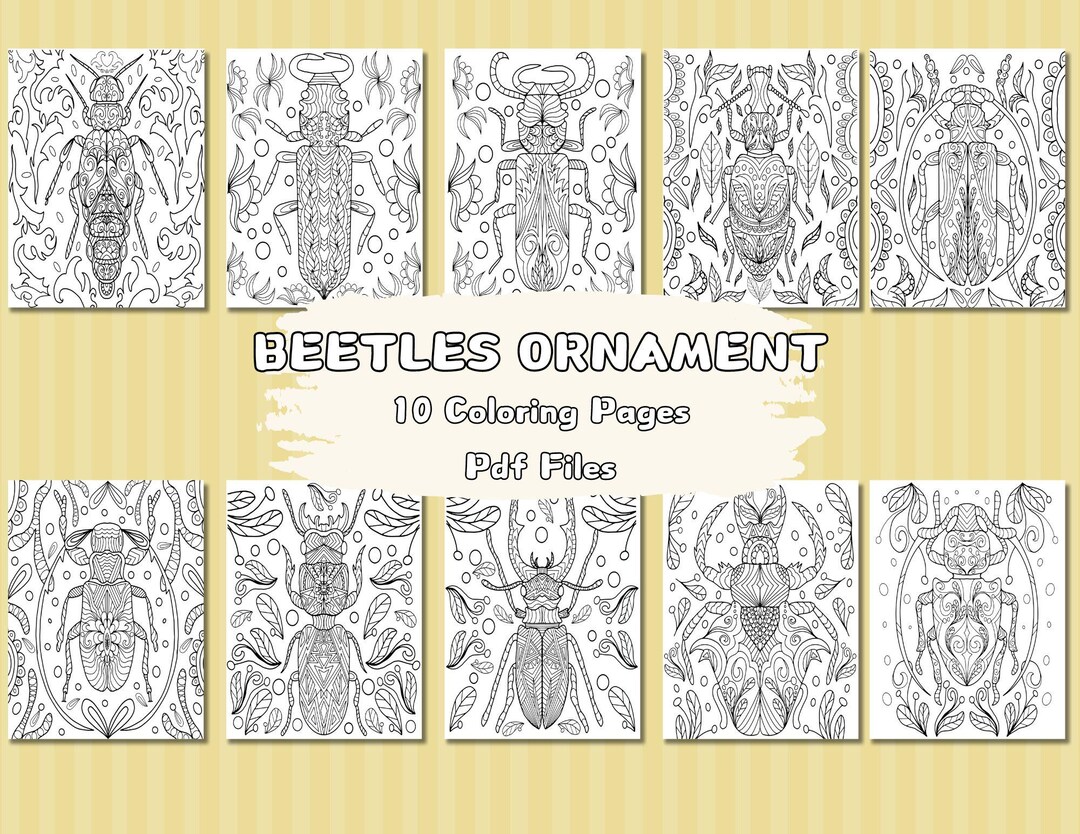 10 Beetles Ornament Coloring Pages, Printable Insect Coloring Sheets ...