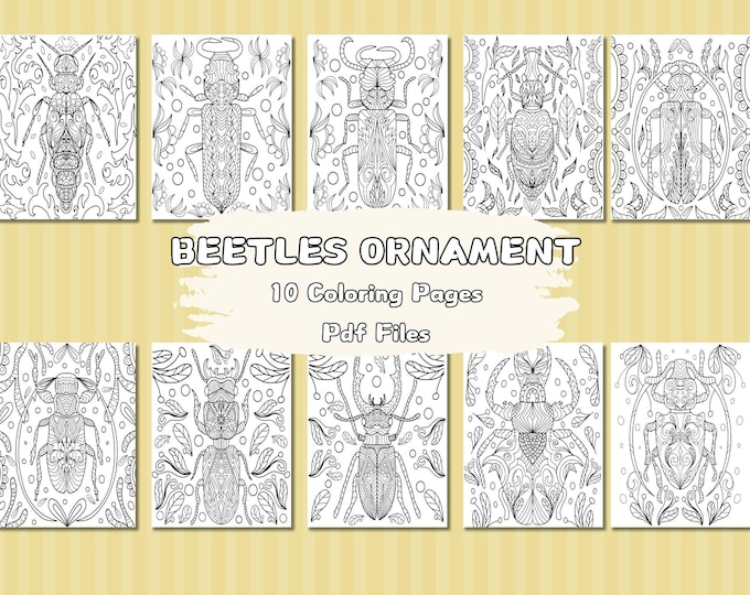 10 Beetles Ornament Coloring Pages, Printable Insect Coloring Sheets ...