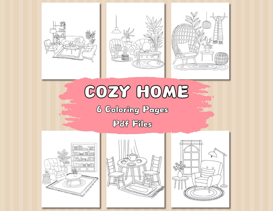 Cozy Home Coloring Pages, Printable Relaxing Home Scenes Coloring, Cozy ...