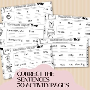 30 Correct the Sentences Printable Worksheets, Kindergarten Writing ...
