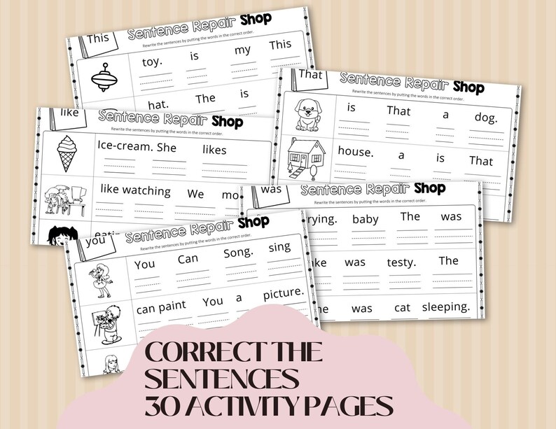 30 Correct the Sentences Printable Worksheets, Kindergarten Writing ...