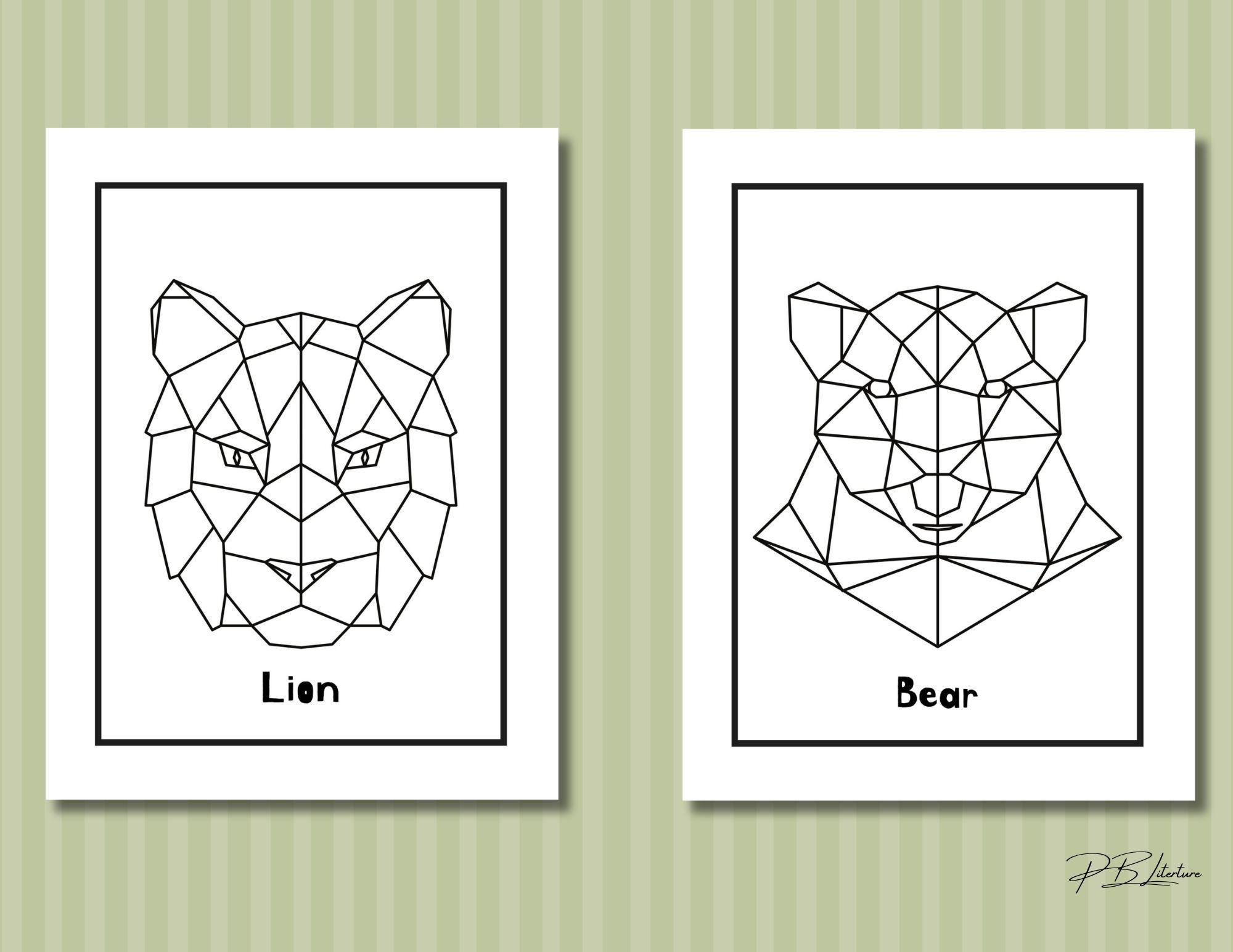 48 Geometric Animal Coloring Pages, Animals Coloring Book, Polygon ...