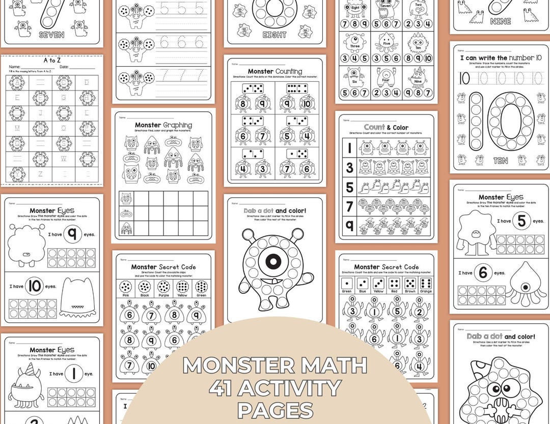 Monster Math Worksheets, Preschool Number Tracing Activities, Dot ...