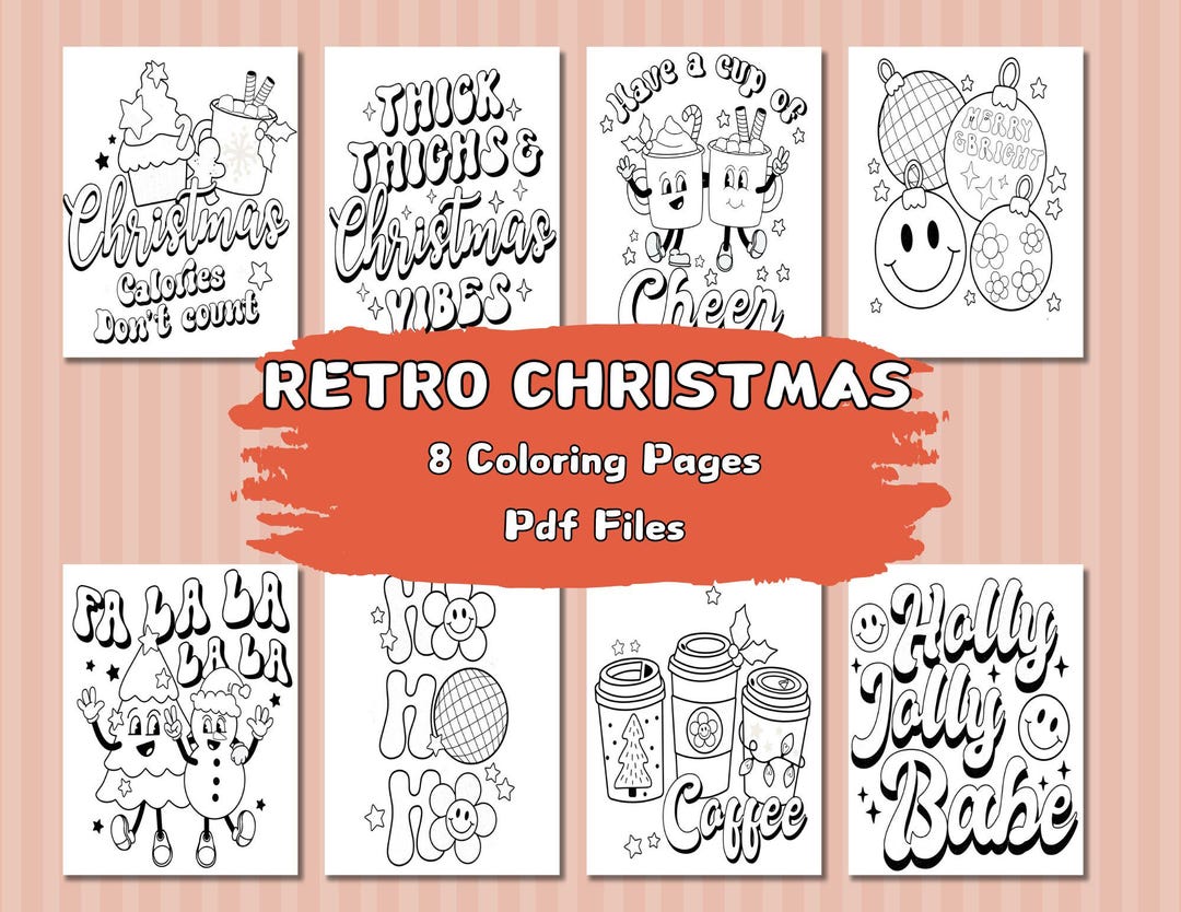 8 Retro Christmas Coloring Pages, Cute Christmas Coloring Pages, Retro ...