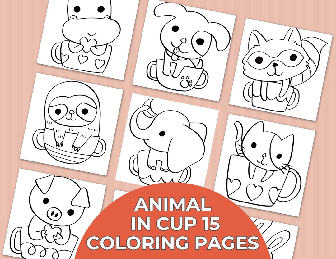 15 Animal in Cup Coloring Pages, Printable Animal Coloring, Cute Animal ...