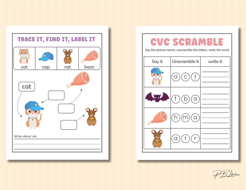 Phonics CVC Words Printable Worksheets for Kindergarten, CVC Word ...