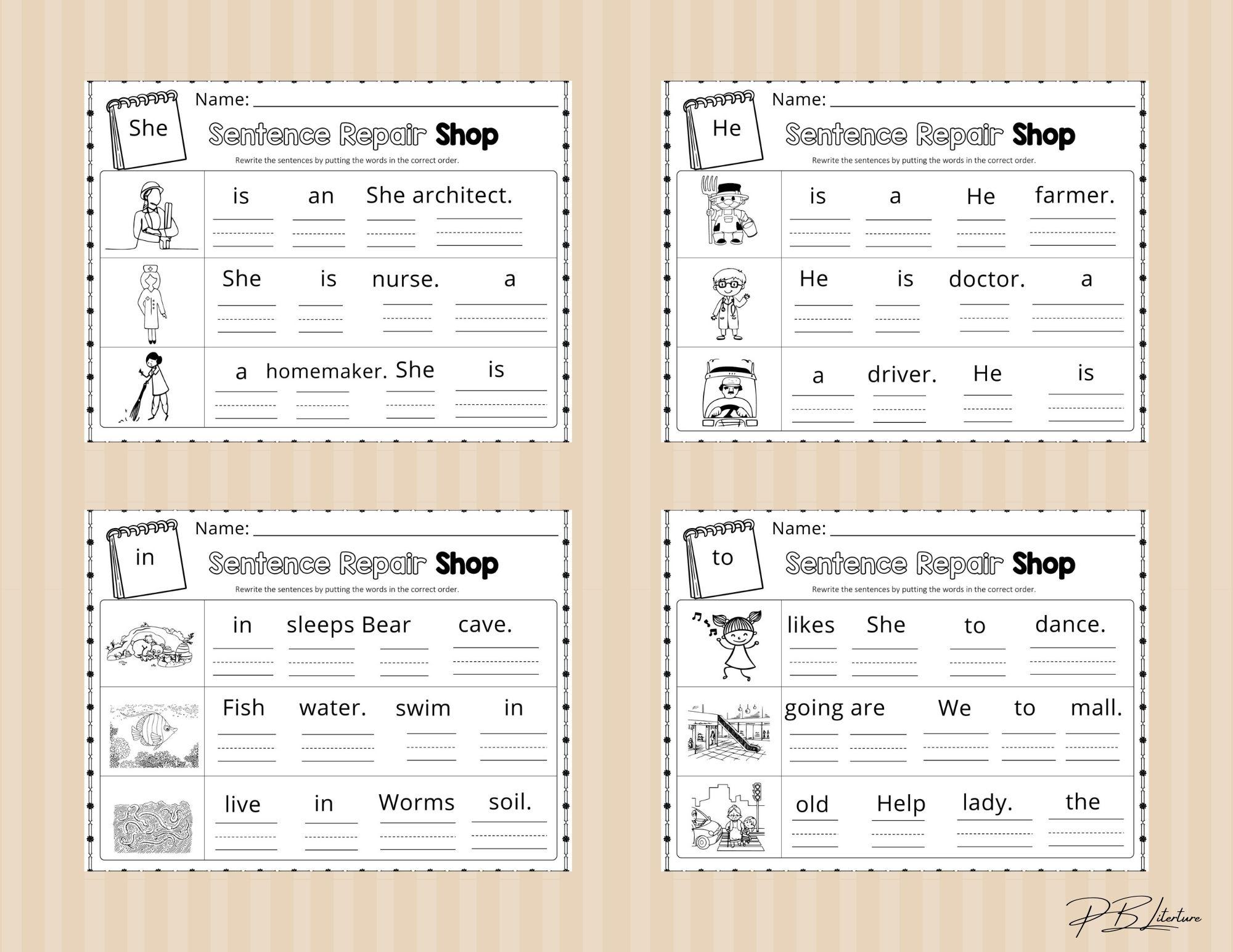 30 Correct the Sentences Printable Worksheets, Kindergarten Writing ...