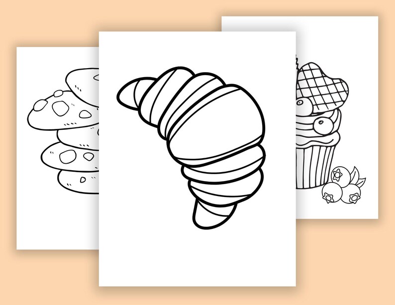 Food & Snacks Coloring Book, Bold and Easy Designs, Food Coloring Pages ...
