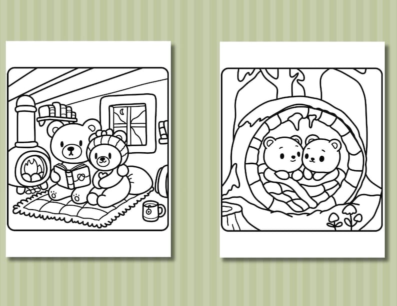 Cute Cozy Coloring Pages, Cute Animal Characters Coloring, Cozy Hygge ...