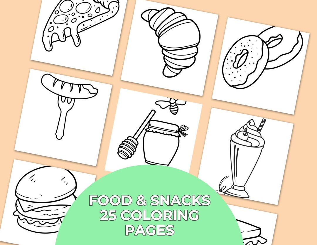 Food & Snacks Coloring Book, Bold and Easy Designs, Food Coloring Pages ...