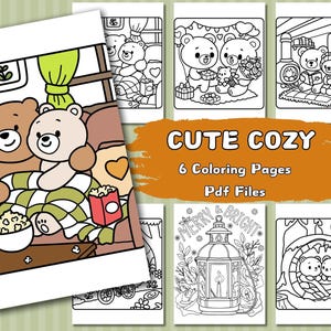 Cute Cozy Coloring Pages, Cute Animal Characters Coloring, Cozy Hygge ...