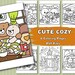 Cute Cozy Coloring Pages, Cute Animal Characters Coloring, Cozy Hygge ...