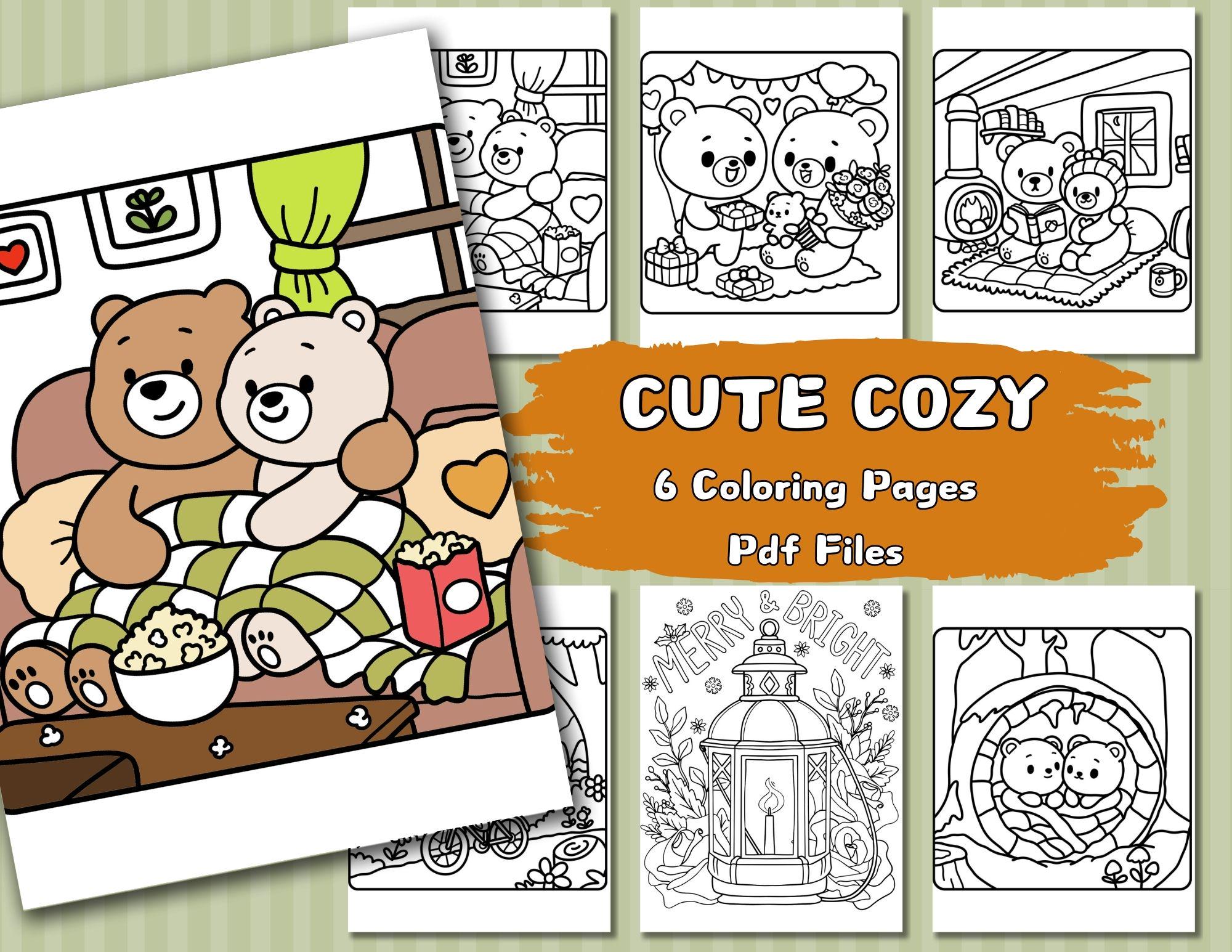 Cute Cozy Coloring Pages, Cute Animal Characters Coloring, Cozy Hygge ...
