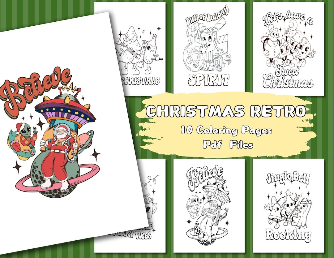 10 Christmas Retro Coloring Pages, Groovy Christmas Coloring Book ...