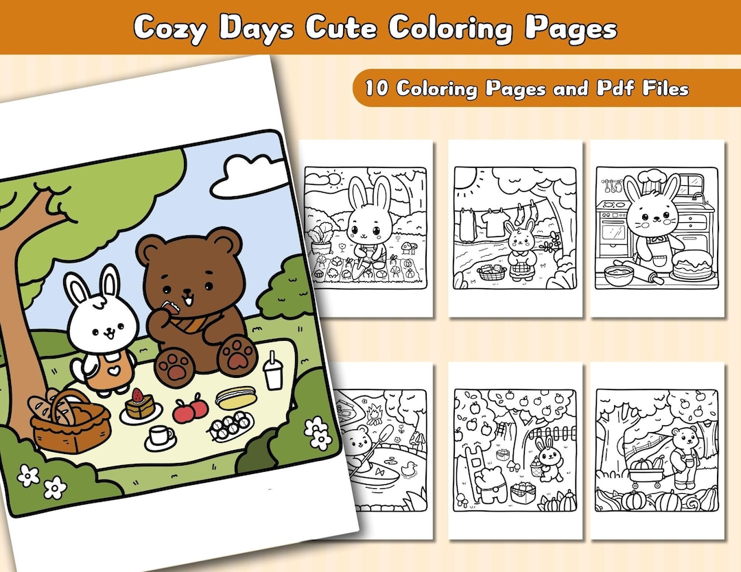 10 Cozy Days Cute Coloring Pages, Cottage Friends Coloring Book, Easy ...
